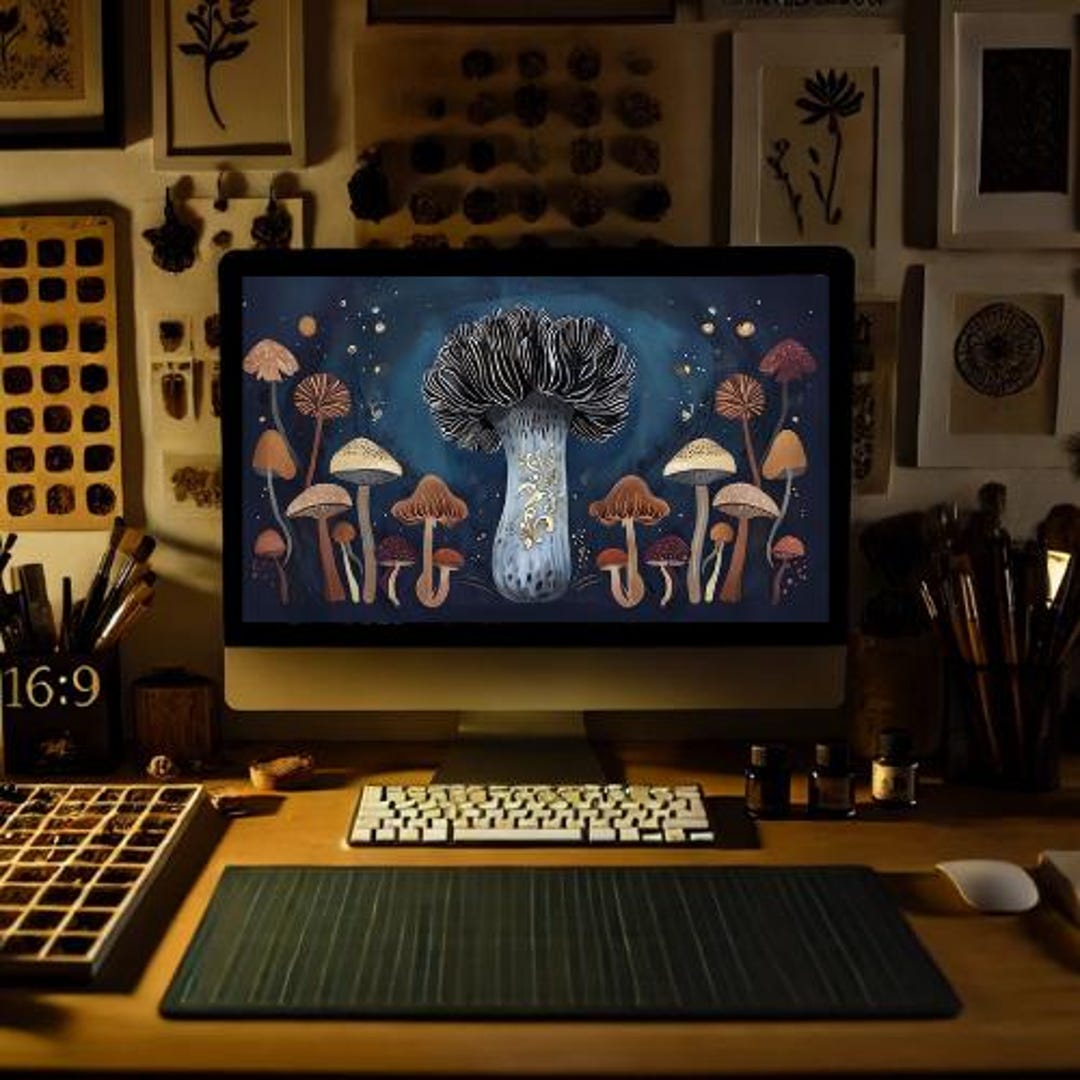 Enchanted Mushroom Digital Wallpaper - Mystical Fungi Desktop ...