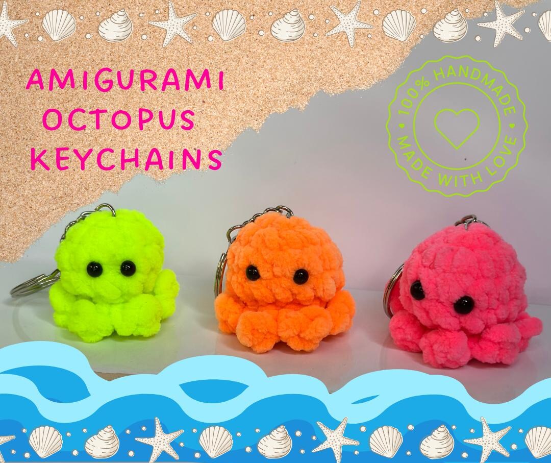 Crochet Octopus Keychain, Neon Octo Keychain, Baby Octopus Amigurami ...
