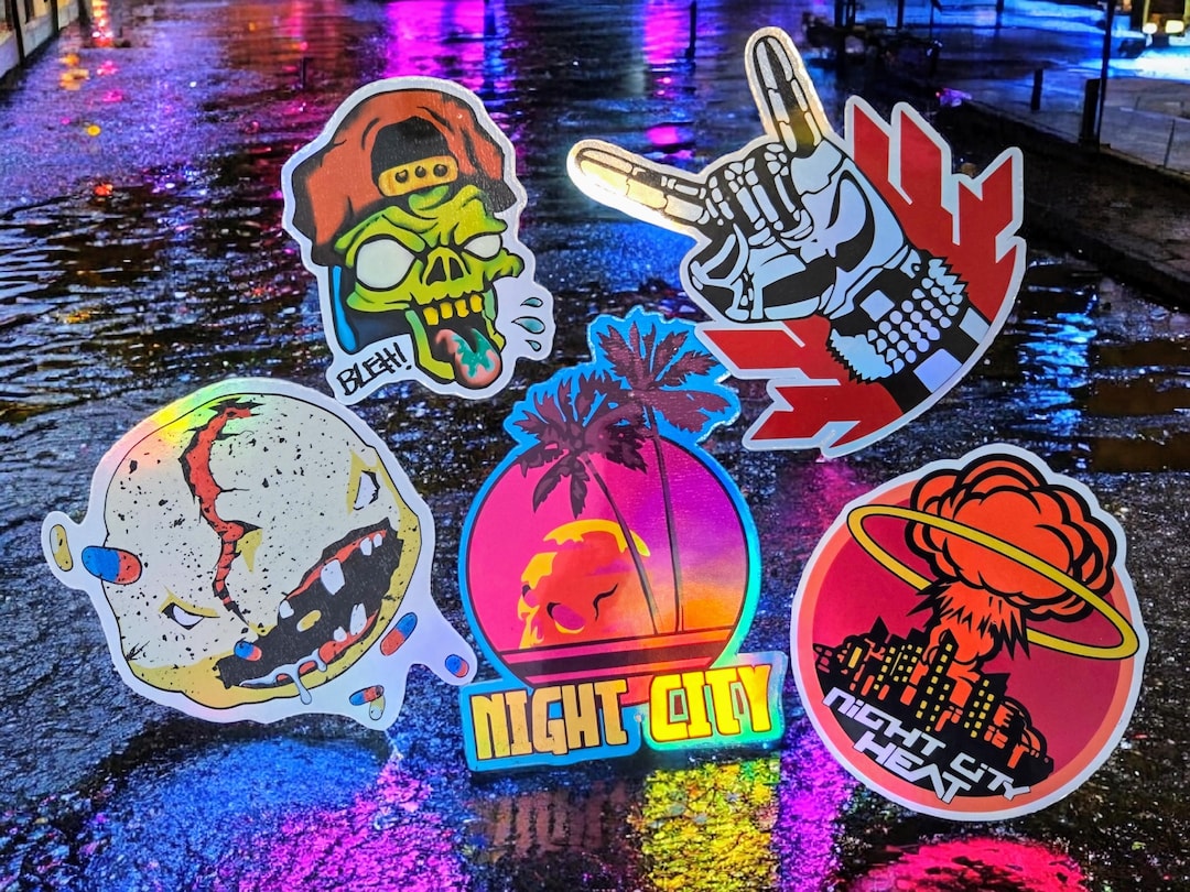 Cyberpunk Night City Holographic Sticker Pack - Etsy