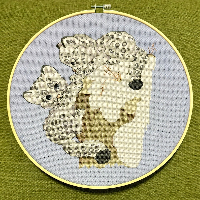 10” Snow Leopards - Finished Cross Stitch - Etsy