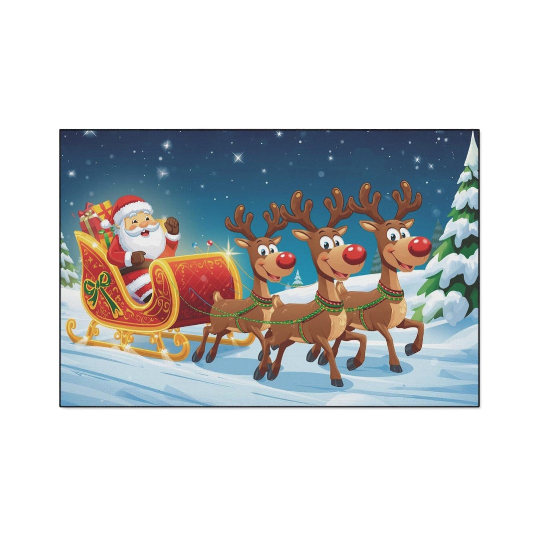 Christmas Santa Sleigh Floor Mat — Holiday Reindeer Doormat - Etsy