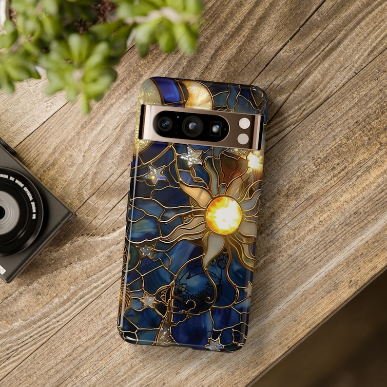 Celestial Stained Glass Moon and Stars Phone Case | Faux Stain Glass ...