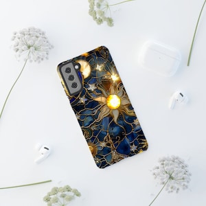 Celestial Stained Glass Moon and Stars Phone Case | Faux Stain Glass ...