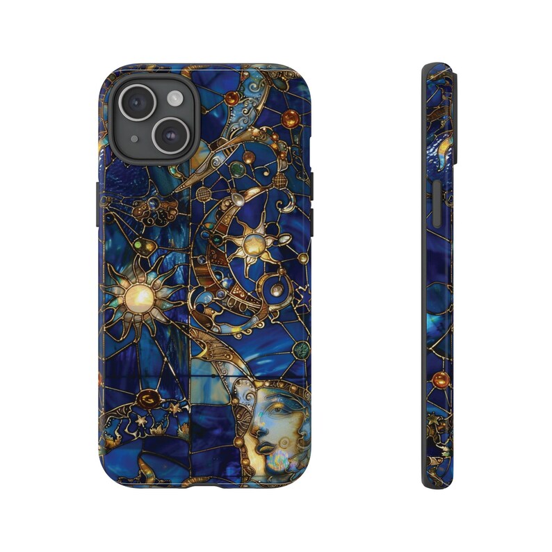 Celestial Stained Glass Moon and Stars Phone Case | Faux Stain Glass ...
