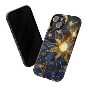 Celestial Stained Glass Moon and Stars Phone Case | Faux Stain Glass ...