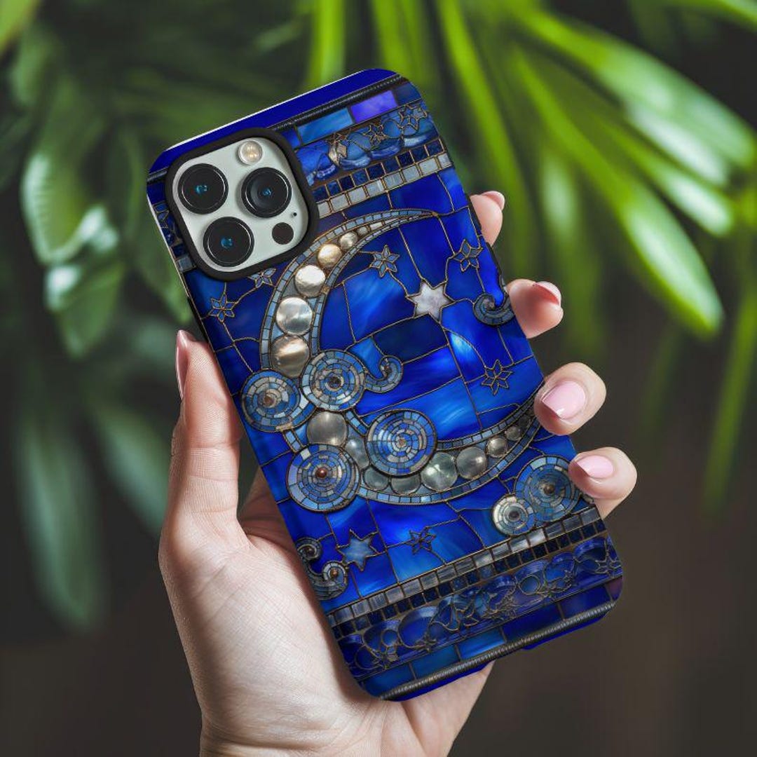 Celestial Stained Glass Moon Phase Star Phone Case | Faux Stain Glass ...