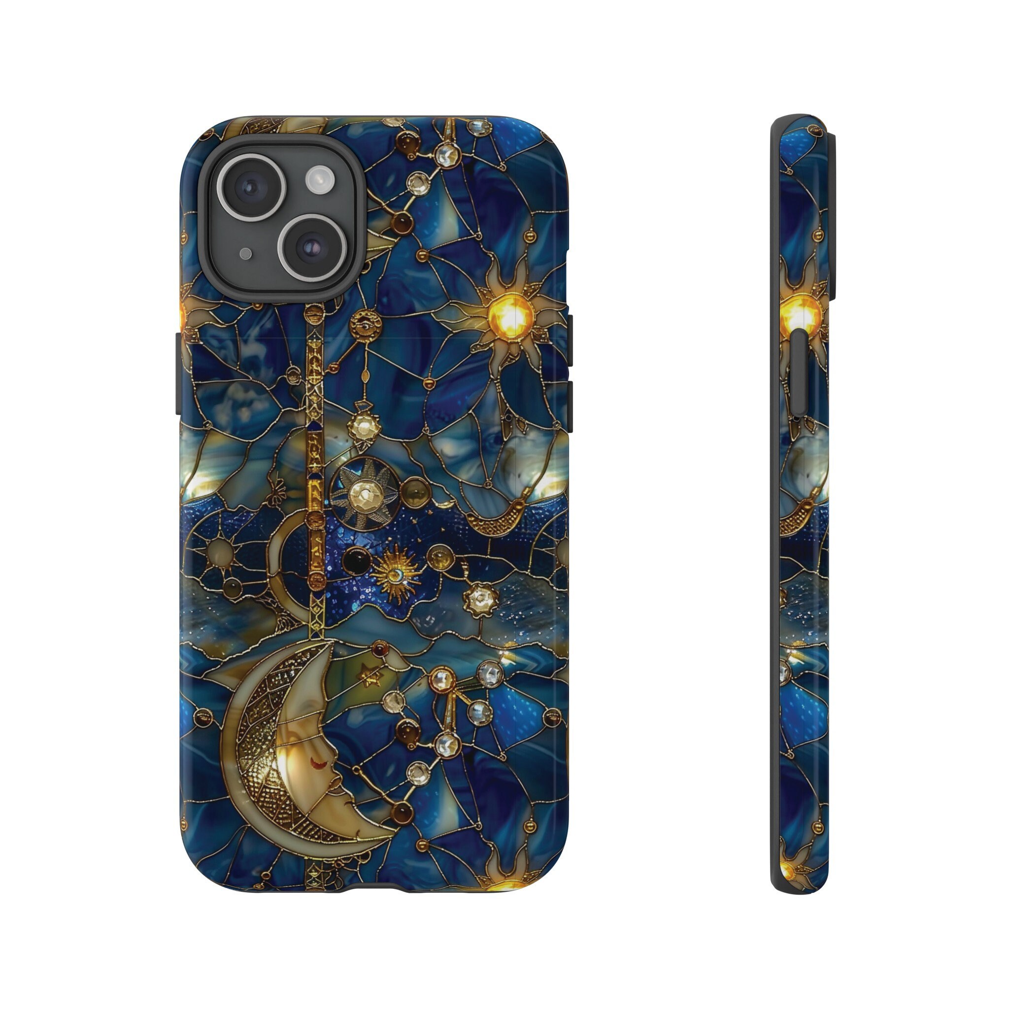Celestial Stained Glass Moon and Stars Phone Case Faux Stain Glass ...