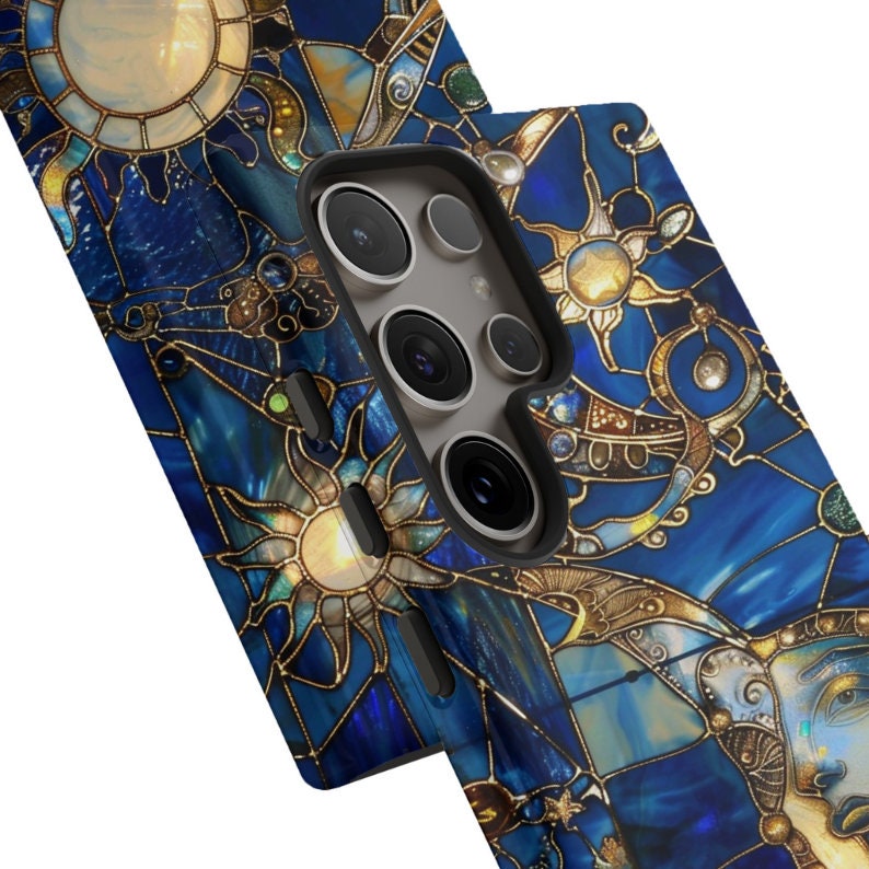 Celestial Stained Glass Moon and Stars Phone Case | Faux Stain Glass ...