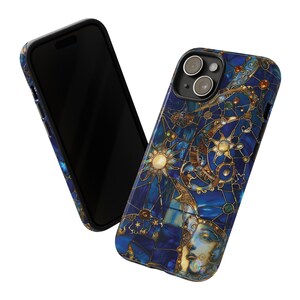 Celestial Stained Glass Moon and Stars Phone Case | Faux Stain Glass ...