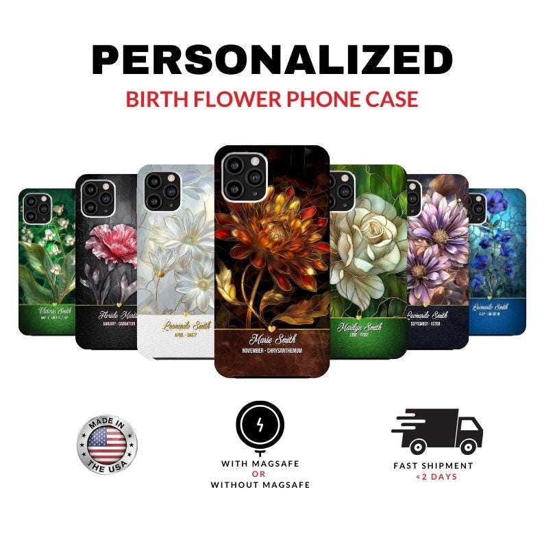 Aster September Birth Flower Stained Glass Personalized Tough iPhone ...