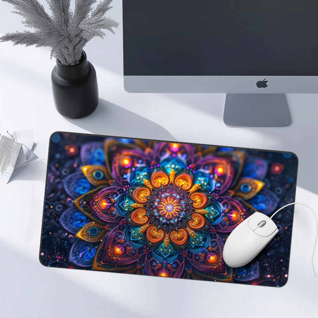 Cosmic Mandala Desk Mat, Blue Gold Celestial Mousepad, Bohemian Zen ...