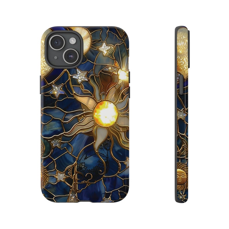Celestial Stained Glass Moon and Stars Phone Case | Faux Stain Glass ...