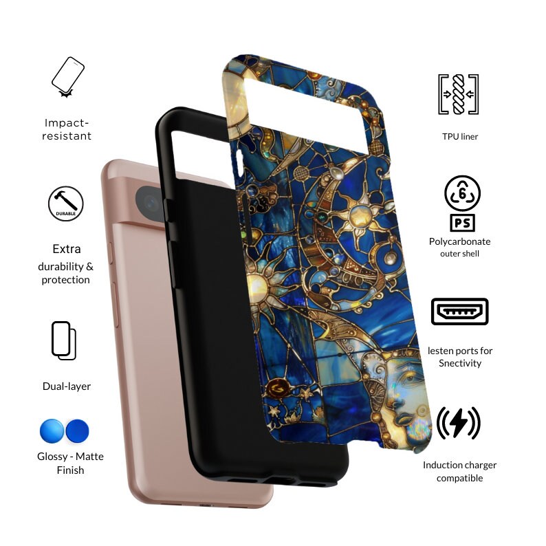 Celestial Stained Glass Moon and Stars Phone Case | Faux Stain Glass ...