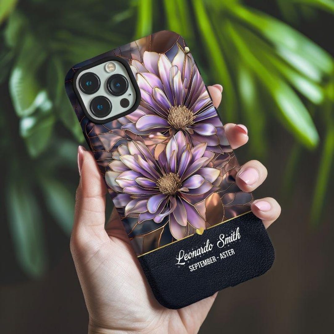 Aster September Birth Flower Stained Glass Personalized Tough iPhone ...