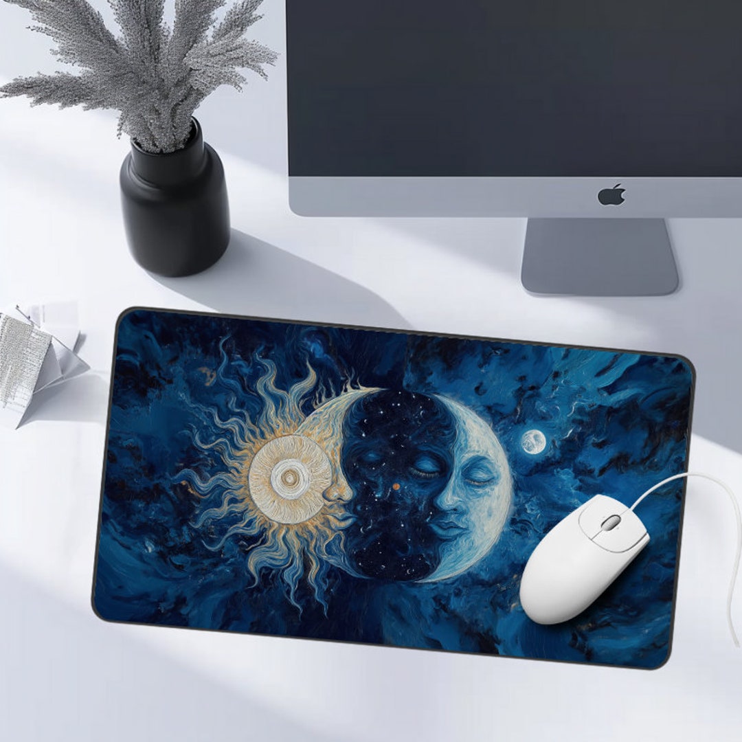 Celestial Desk Mat - Moon Phases, Art Nouveau Witch Aesthetic, Sun and ...