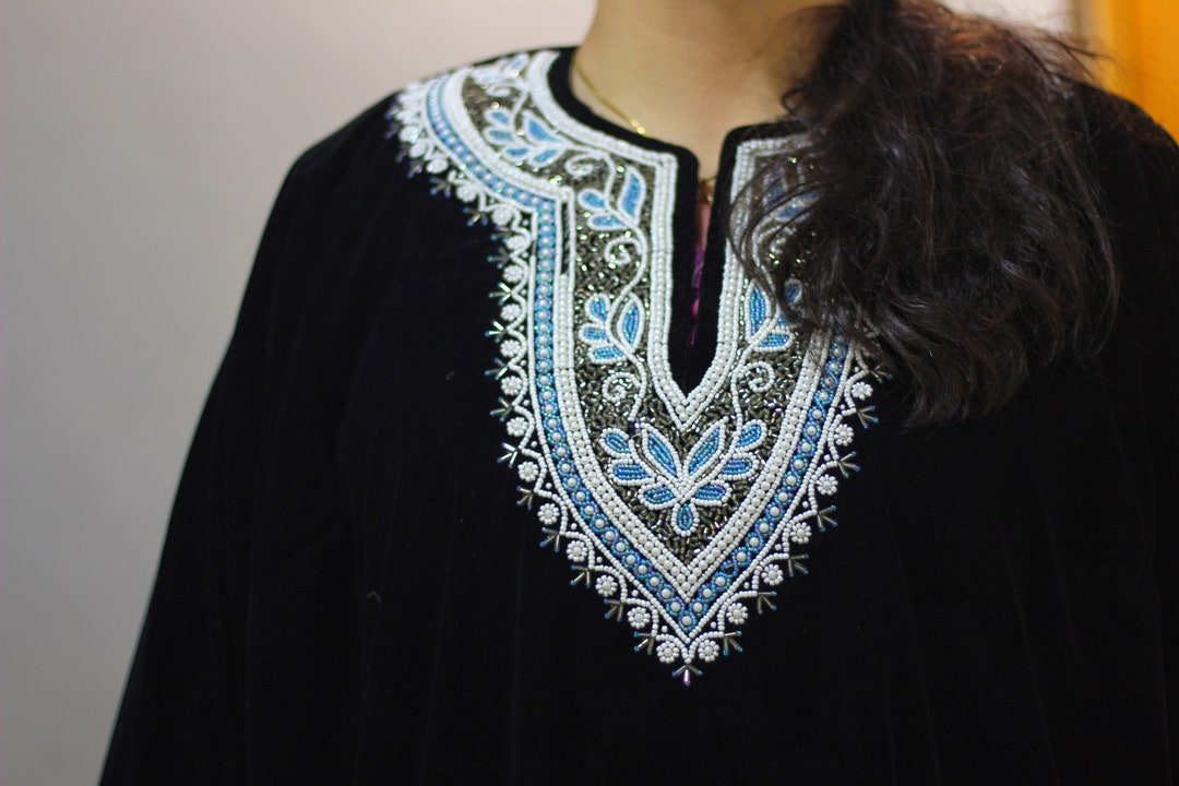 Kashmir Velvet Pheran Shrug Hand Stitched Zardozi Embroidery Kurti ...