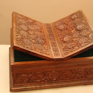 Book Stand With Storage Hand Carved Prayer Book Box Muslim Prayer ...