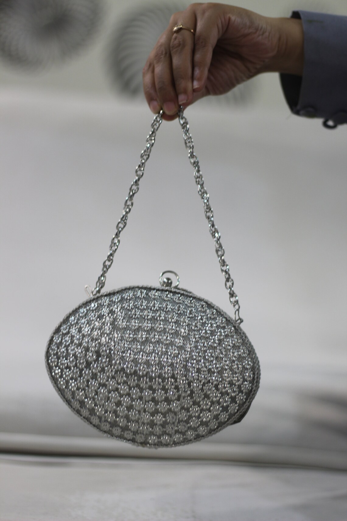 Indian Silver Clutch for Wedding Rhinestone Crystal Glass Metal Evening ...
