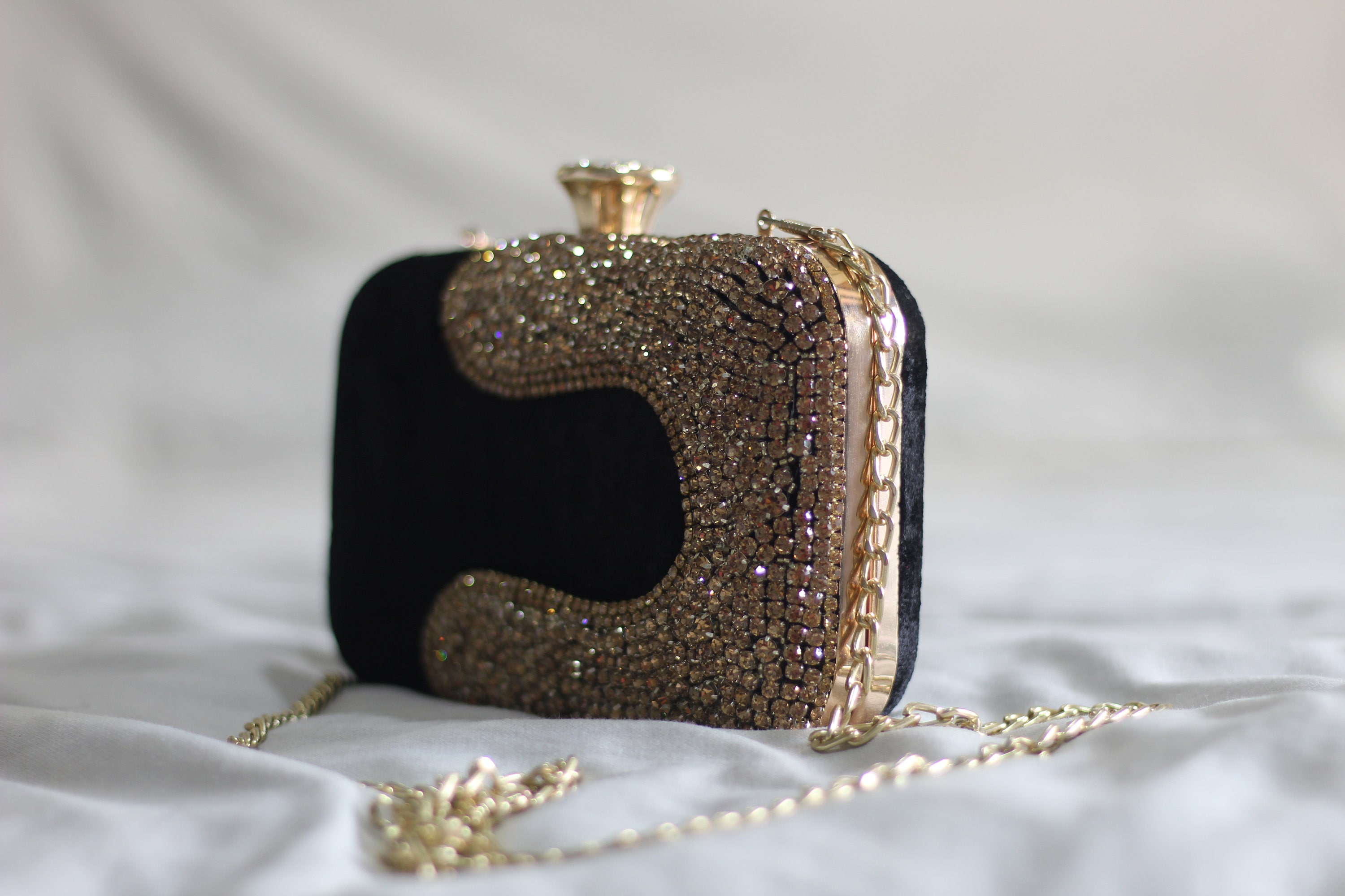 Wedding Clutch Black Velvet Clutch Bedazzler Bridal Accessory Crossbody ...