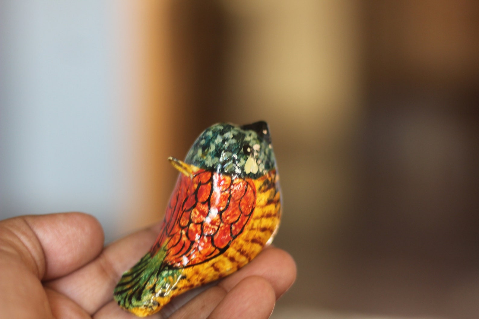 Small Decorative Sparrow Hanging Bird Ornament Folk Art Paper Mache ...