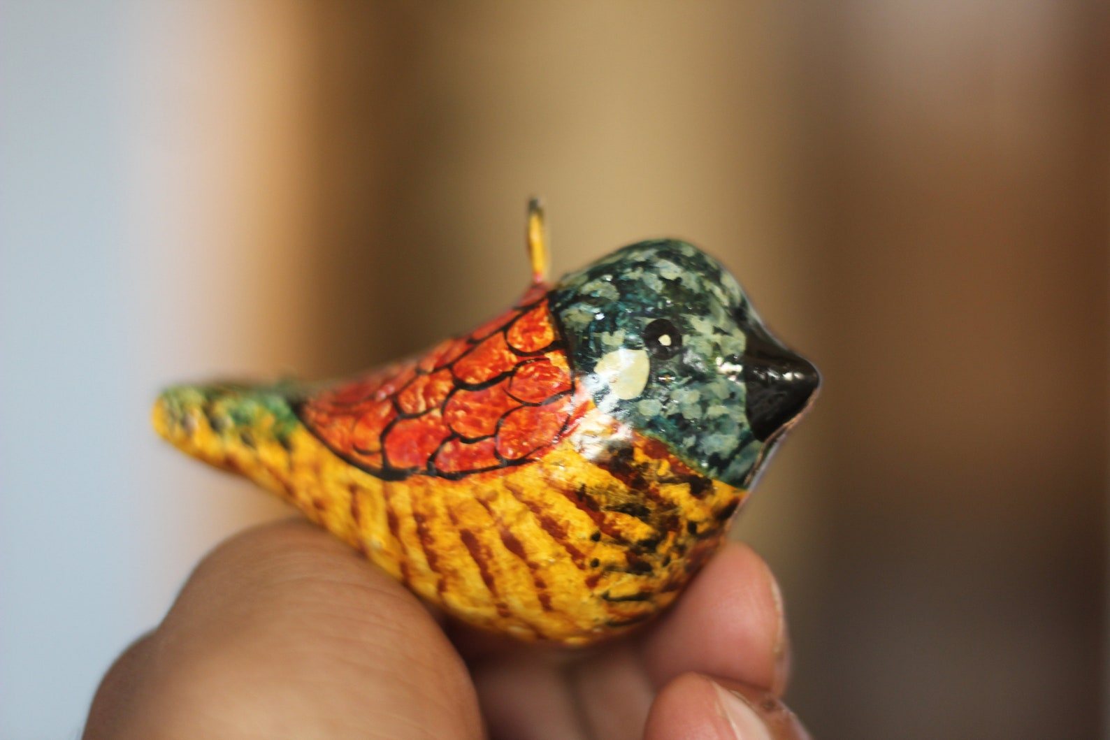 Small Decorative Sparrow Hanging Bird Ornament Folk Art Paper Mache ...