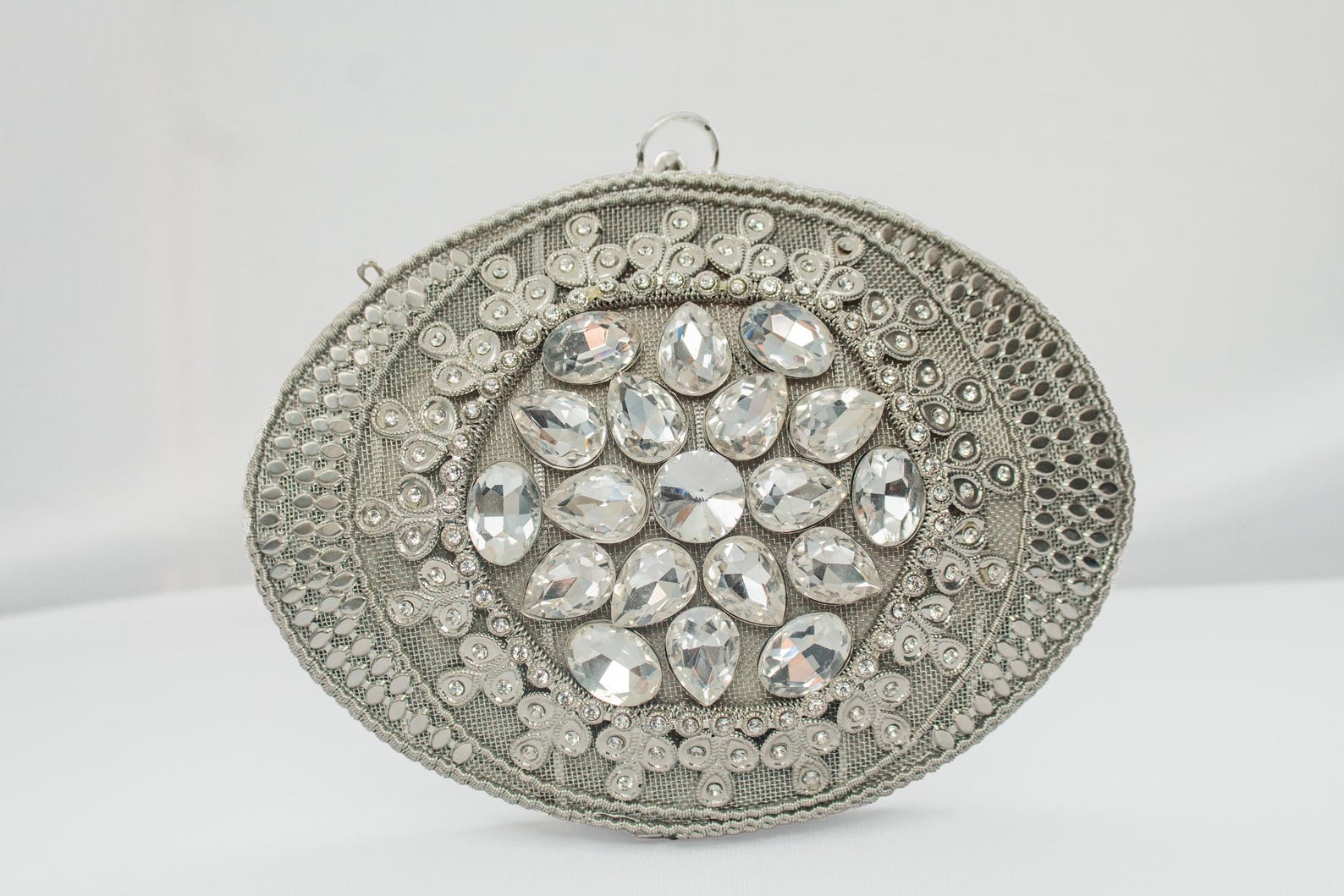 Indian Silver Clutch for Wedding Rhinestone Crystal Glass Metal Evening ...
