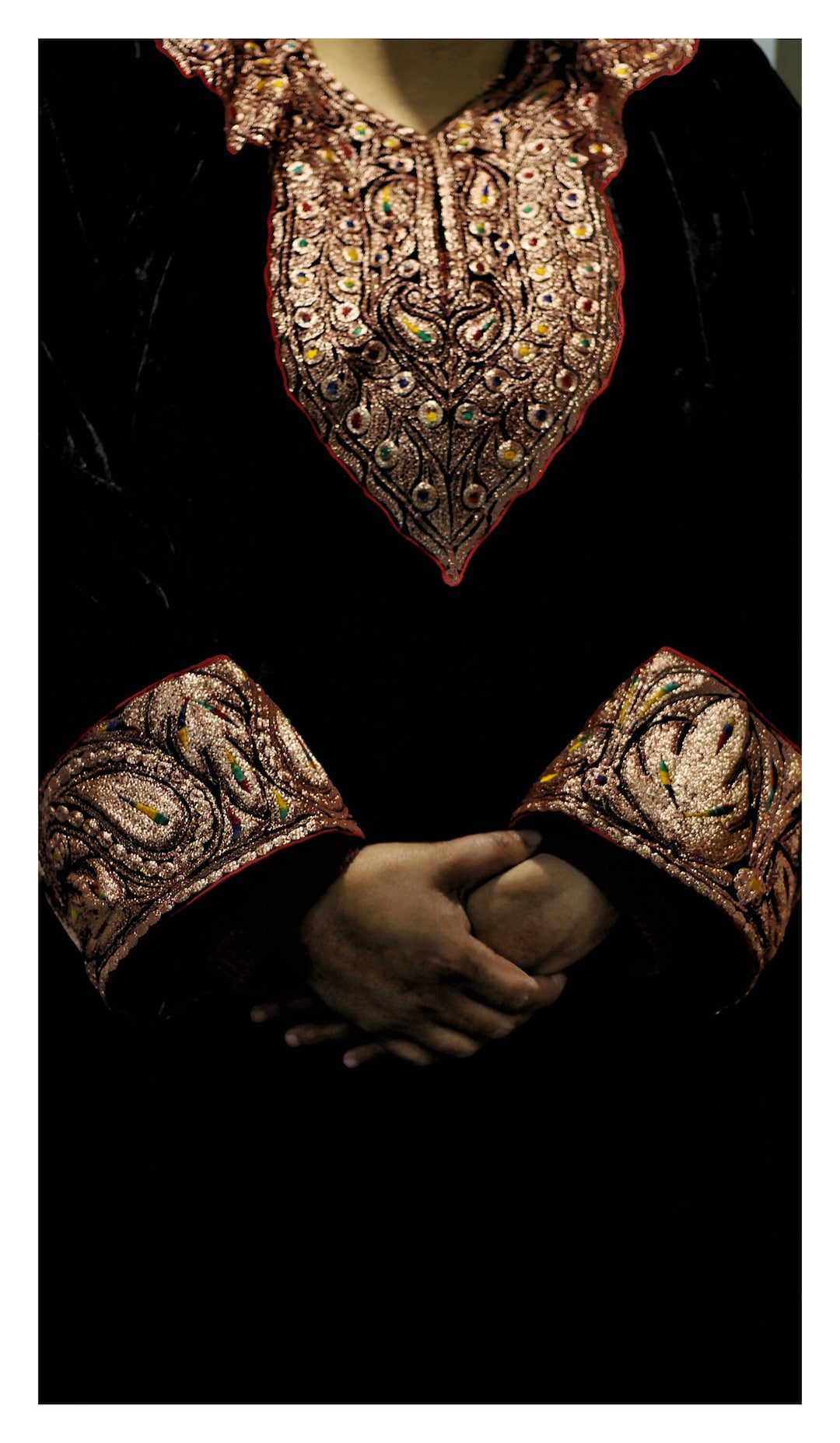 Velvet Pheran Hand Stitched Tilla Work Embroidery Patch With Gold ...