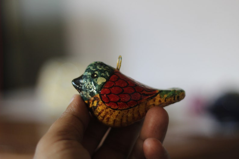 Small Decorative Sparrow Hanging Bird Ornament Folk Art Paper Mache ...