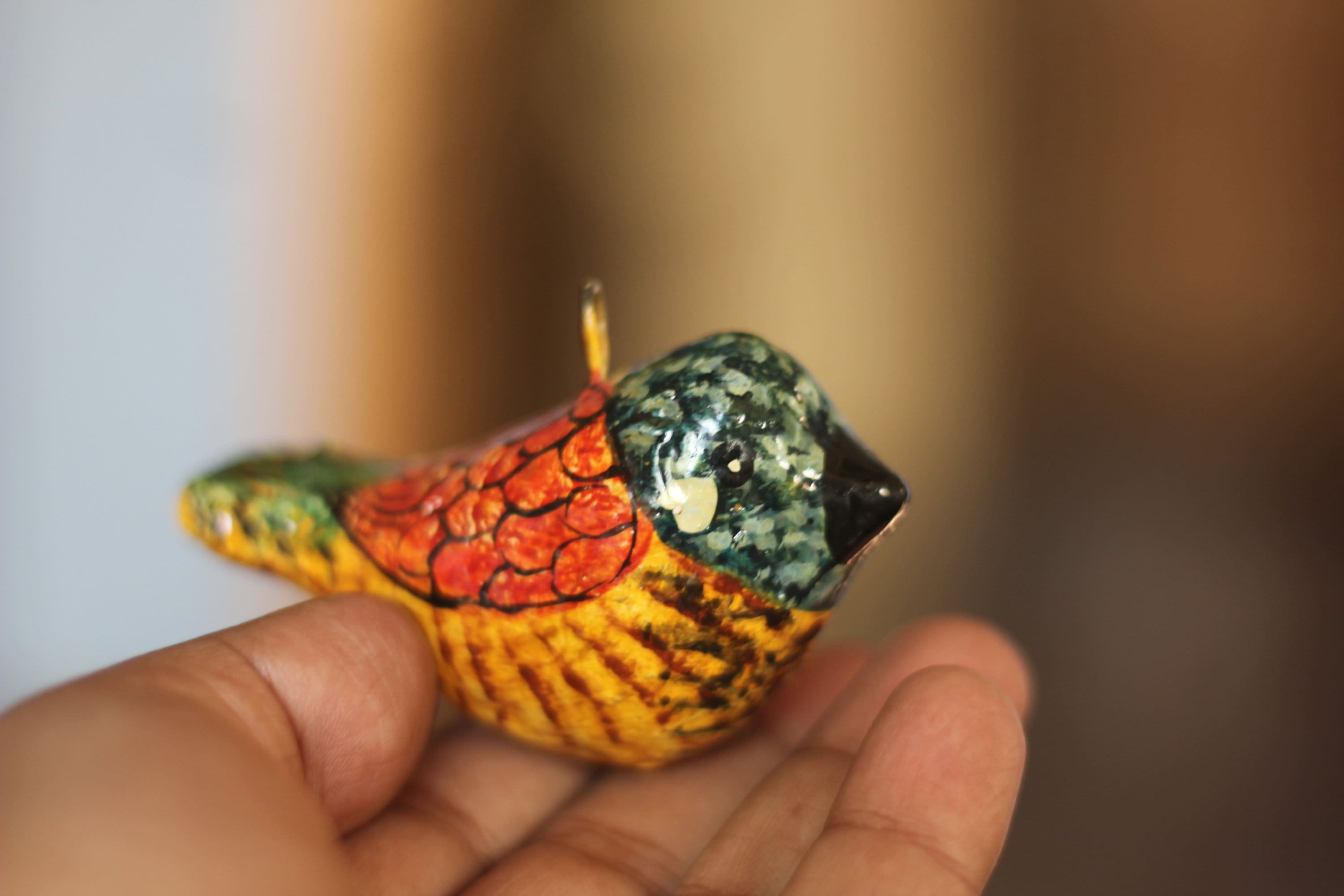 Small Decorative Sparrow Hanging Bird Ornament Folk Art Paper Mache ...