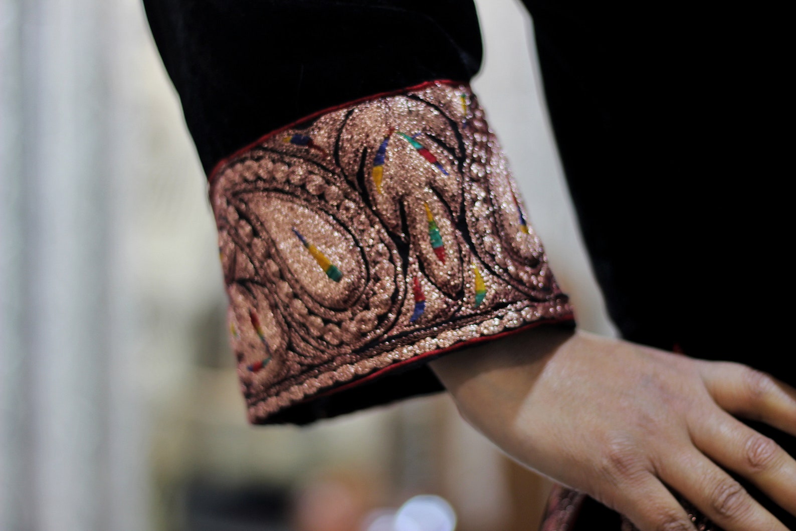 Velvet Pheran Hand Stitched Tilla Work Embroidery Patch With Gold ...