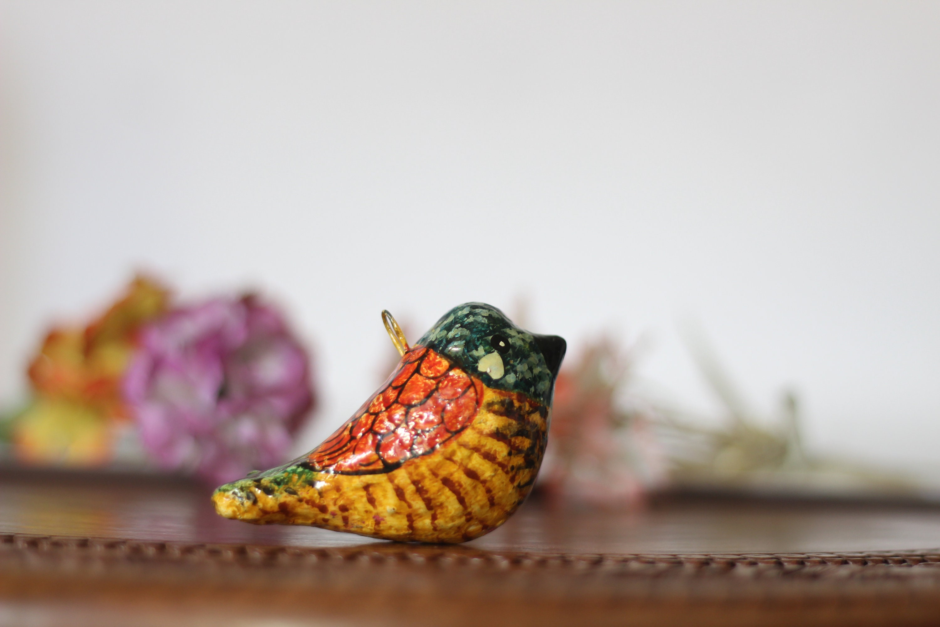 Small Decorative Sparrow Hanging Bird Ornament Folk Art Paper Mache ...