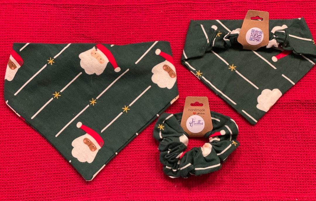 Santa Faces Elastic Dog Bandana and Scrunchie - Etsy Santa Faces Elastic Dog Bandana and Scrunchie - Etsy