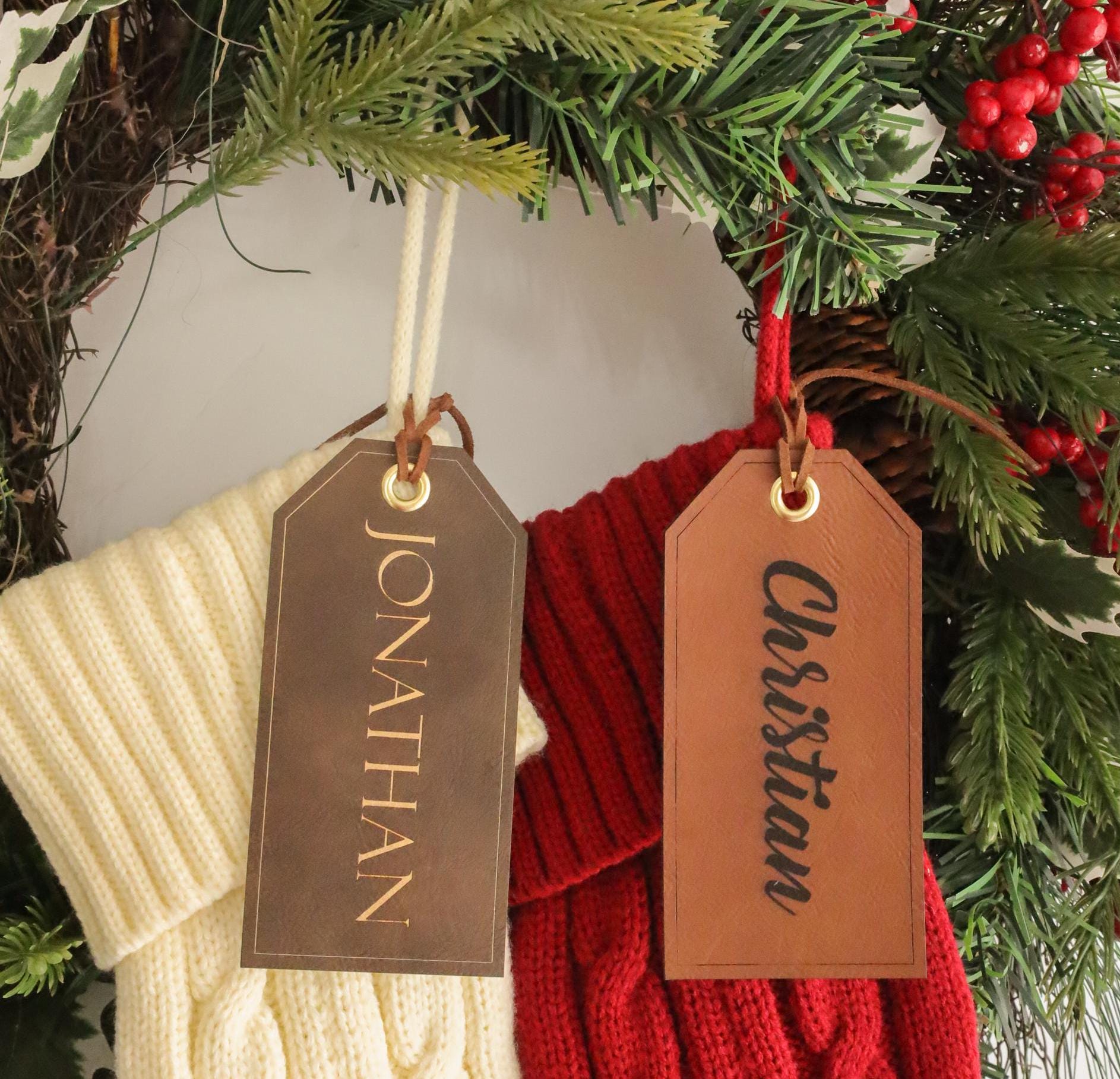 Personalized Leather Stocking Tags, Christmas Name Tag, Custom Leather ...