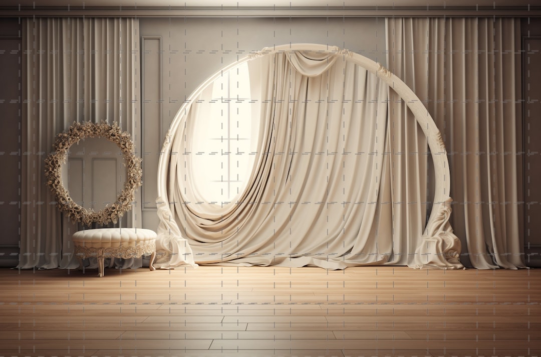 Neutral Beige Digital Backdrop. A Large Center Draped Ring Focal Point ...