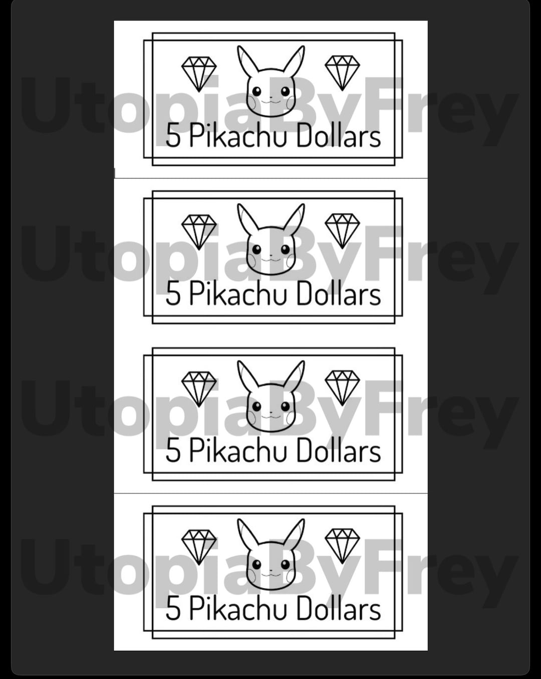 Pikachu Dollars File Printable Pokemon for Games Parties Toys Play ...