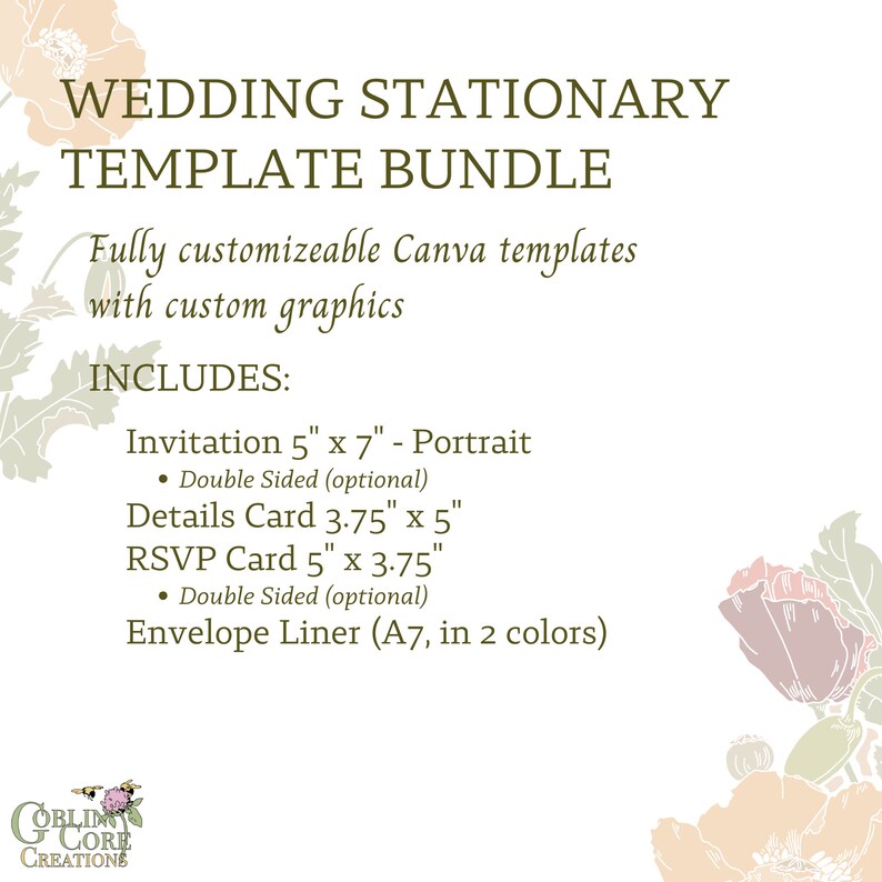 Wedding Invitation Template Bundle Floral Poppy Editable Customizable ...