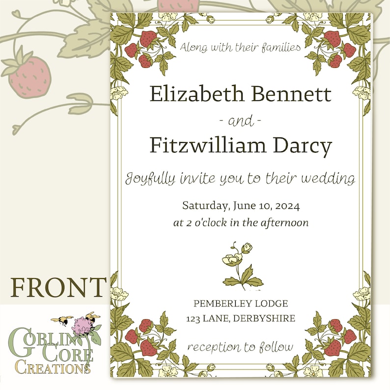 Wedding Invitation Canva Template Vintage Fairy Tale Strawberry ...