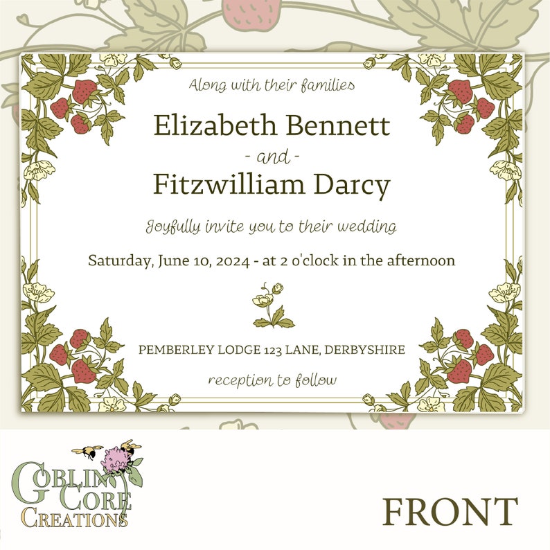 Wedding Invitation Canva Template Vintage Fairy Tale Strawberry ...