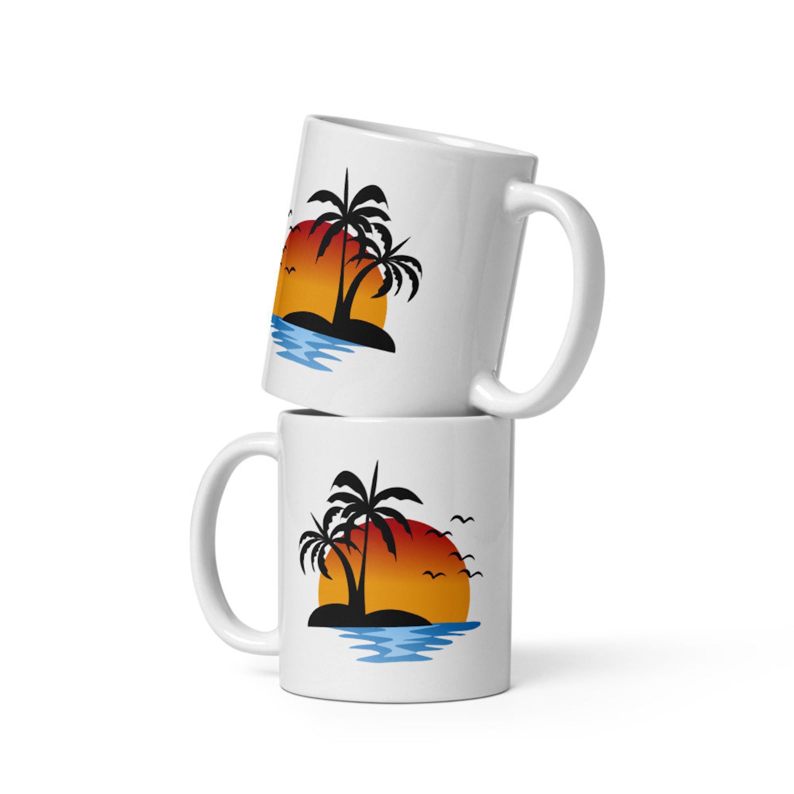 Tropical Ocean Sunset Mug Palm Trees and Birds Graphic Coffee - Etsy
