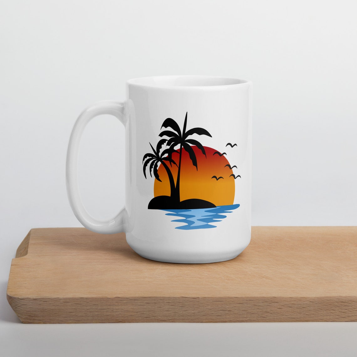 Tropical Ocean Sunset Mug Palm Trees and Birds Graphic Coffee - Etsy