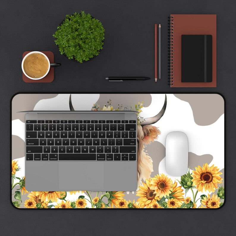 Highland Cow Sunflower Desk Mat: Farmhouse Office Decor - Etsy