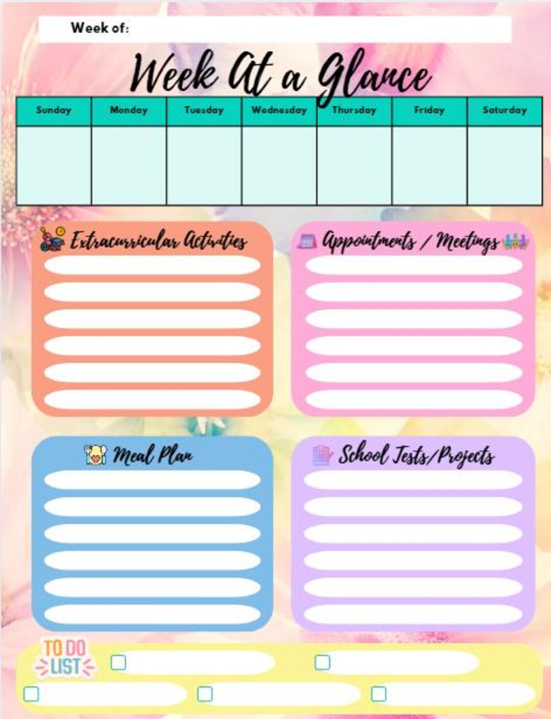 Weekly Mom Planner | Fillable Family Schedule (PDF) - Etsy