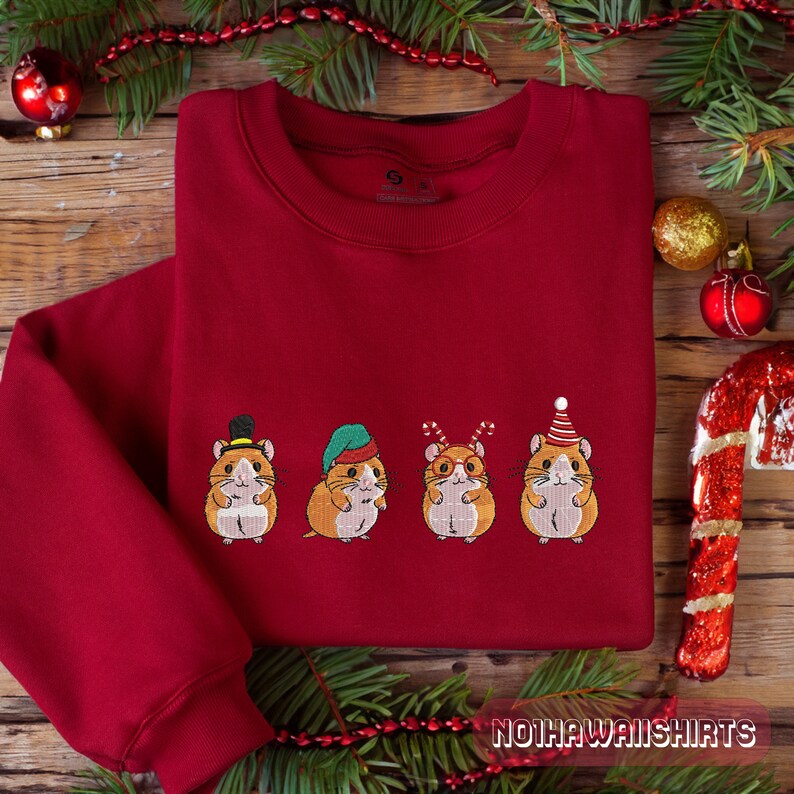 Embroidered Hamster Christmas Sweatshirt Christmas Hamster - Etsy