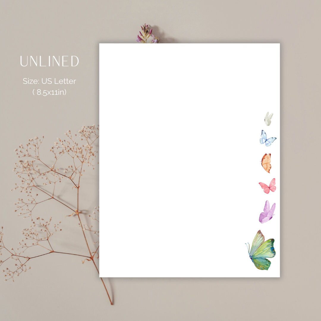 Pastel Butterflies Printable Stationery, Printable Writing Paper, Lined ...