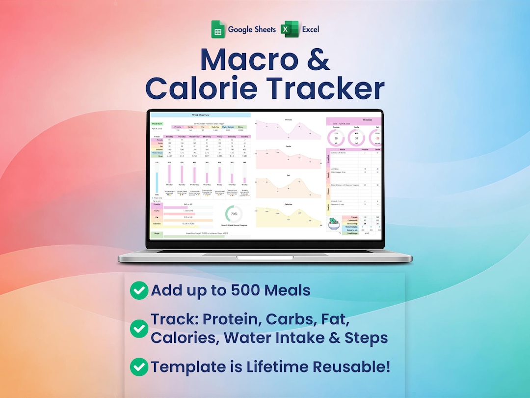 Macro and Calorie Tracker, Excel, Google Sheets, Meal Planner, Weekly ...