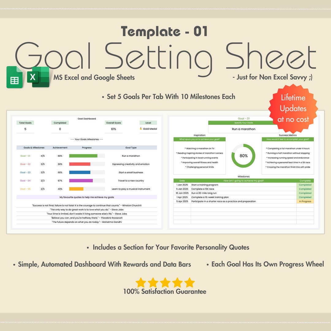 2025 Goal Setting Template, Google Sheets, Excel, Track Objectives ...