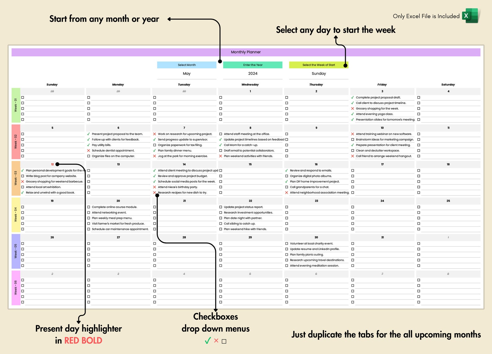 2025 Excel to Do List Spreadsheet Template, Weekly Planner, Monthly ...