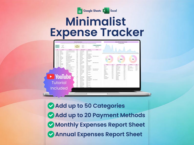 Expense Tracker, Excel, Google Sheets, Spending Log, Monthly Expenses ...