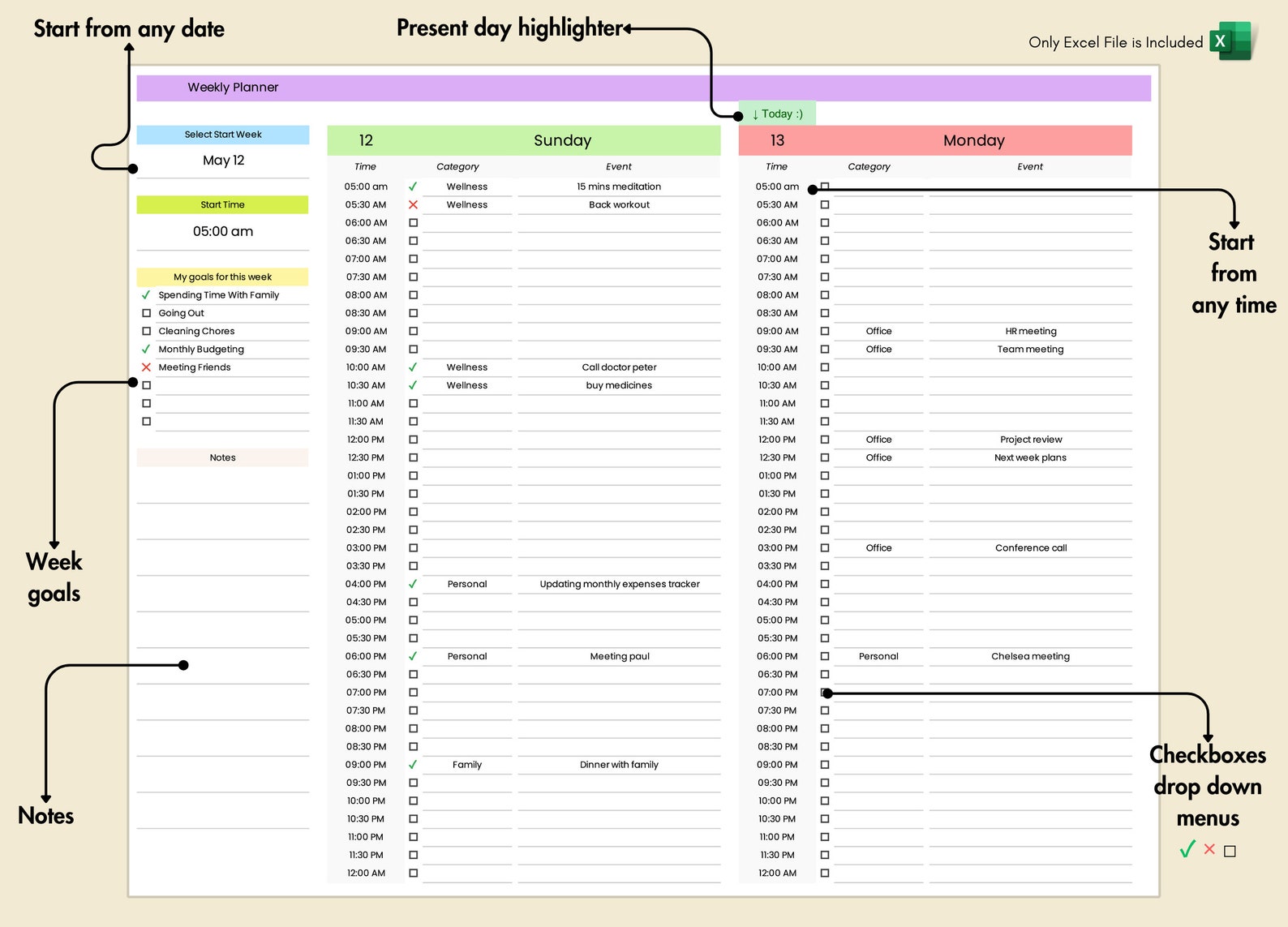 2025 Excel to Do List Spreadsheet Template, Weekly Planner, Monthly ...