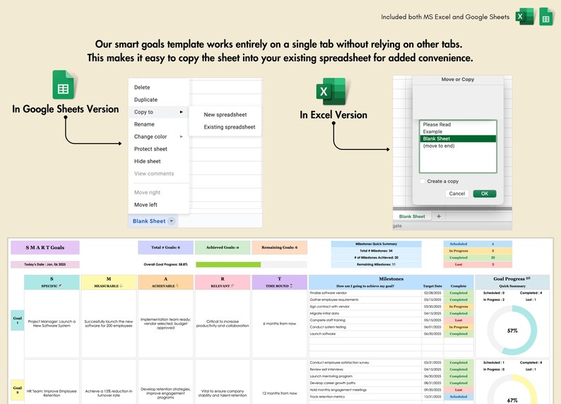 2025 SMART Goals Template, Google Sheets, Excel, Track Objectives, Goal ...